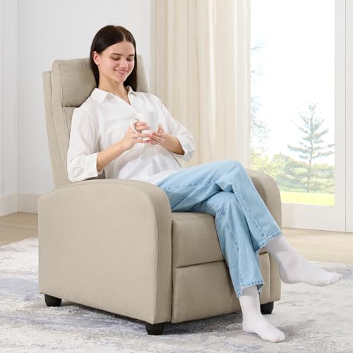 KISLOT Recliner Chair for Adults Push Back Armchair Home Theater Seating with Lumbar Support Single Sofa for Living Room,Beige(Fabric)