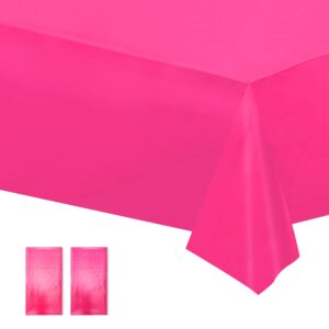 niwin 2 pack hot pink tablecloth plastic party table cloth rectangle disposable table cover for various parties birthday decoration, 72" x 53"