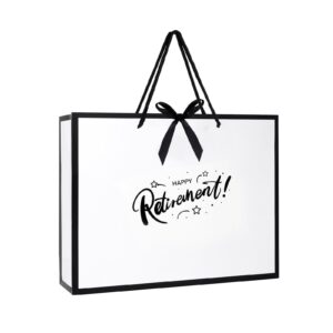 vfunza retirement gifts for women/men, bag for happy/funny/best retired, 13" luxurious black edge white gift bags