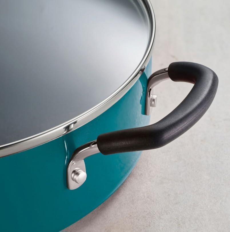 Tramontina 5.5 Qt Covered Nonstick Saute Pan Whith Glass Lid Jumbo Cooker, Premium long-lasting PFOA-free Teflon Profile nonstick coating., Teal