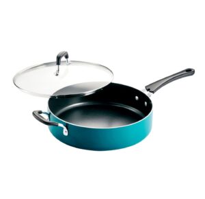 tramontina 5.5 qt covered nonstick saute pan whith glass lid jumbo cooker, premium long-lasting pfoa-free teflon profile nonstick coating., teal