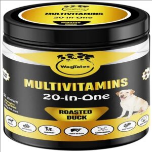 dog multivitamin, chewable multivitamin, dog food, dog multivitamin for support digestion, joint, liver, heart, with glucosamine & probiotics, vitamin b, c and e, omega-3 fatty acids (150 chews)