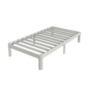 kzzlol white twin size bed frames 12 inch, metal platform twin bed frame no box spring needed, heavy duty steel support 3500 lbs, diy headboard, round legs, noiseless, storage space, easy assembly