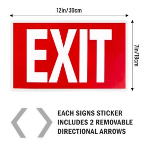 EXIT Sign - Glow In The Dark Photoluminescent EXIT Sign- 12"x7" Red With Adhesive Backing and Removable Directional Arrows Waterproof, Fade Resistant,4-Pack Exit Signs for Business