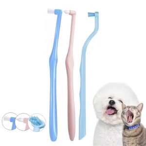 knockconk three sided dog toothbrush kit, 2 size dog toothbrush for adult puppy with small soft head, pet teeth deep clean dense brush, small dog tooth cleaning (blue+pink, cat toothbrush)