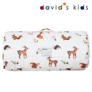 david's kids Toddler Nap Mat with Plush Dots Lining, Ultra Soft Slumber Bags for Boys Girls, Perfect for Preschool, Daycare, Kids Sleeping Bags with Rollup Design, 50"x20", Woodland Animals