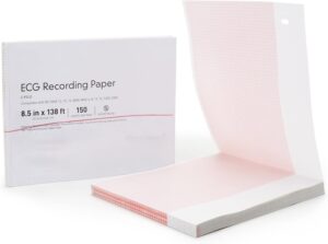 ecg paper depot ecg recording paper, red grid thermal paper, 8 1/2 in x 138 ft, 150 count, compatible with ge case 12,15,16,8000, mac 6,8,12,15,1200, 5000 (1 pack)