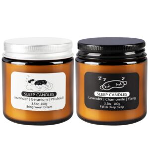 2 Pack Sleep Scented Candles, Sweet Dream with Lavender, Geranium and Patchouli, and Deep Sleep with Lavender, Chamomile and ylang-ylang Scented Candle, Long Burn Time, Perfect Home Gifts