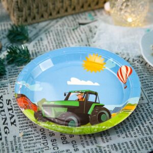 Owelleny Tractor Birthday Party Supplies - Farm Tractor Party Decorations Tableware, Paper Plates, Napkin, Cup, Disposable Cutlery, Green Tractor Birthday Baby Shower Table Decorations | Server 24