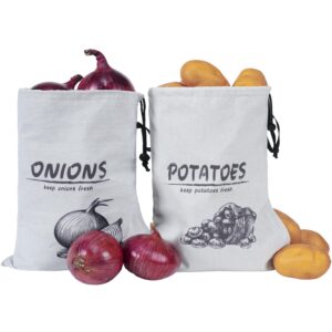 lecorner potato onion storage bag, reusable potato and onion storage bag for pantry, vegetable storage bags with drawstring closure, blackout liner for shopping storage, 2 packs (potato onion bag)