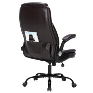 seevoo office chair desk chair high back computer chair - adjustable lumbar support with flip-up arms pu leather chair with spring cushion