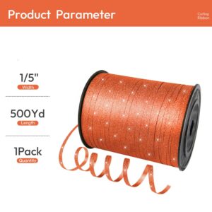 Quhora 500 Yards Sparkle Orange Curling Ribbon for Gift Wrapping, 1/5 inch Wide Balloon Ribbon String for Florist Flower, Crafts, Wreaths, Bows Making, Birthday Party, Wedding