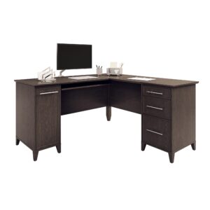 realspace® koru 60"w l-shaped corner computer desk with integrated power & charging, espresso oak