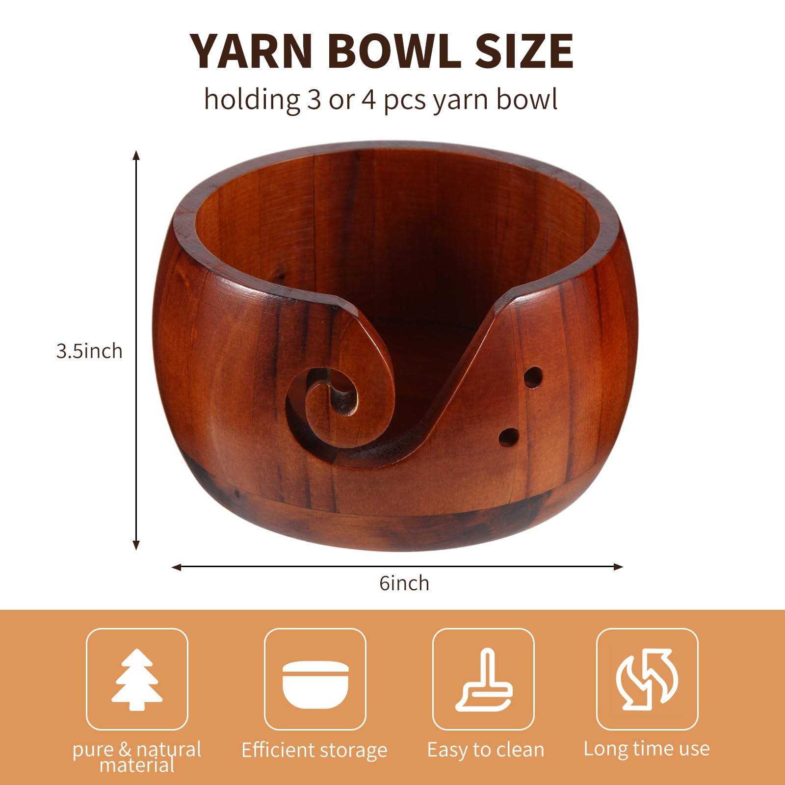 Wooden Yarn Bowl,Crochet Bowl with Lid,Knitting Yarn Bowls with Holes, Yarn Storage Bowl Handmade Craft with Storagebag for DIY Knitting Crocheting