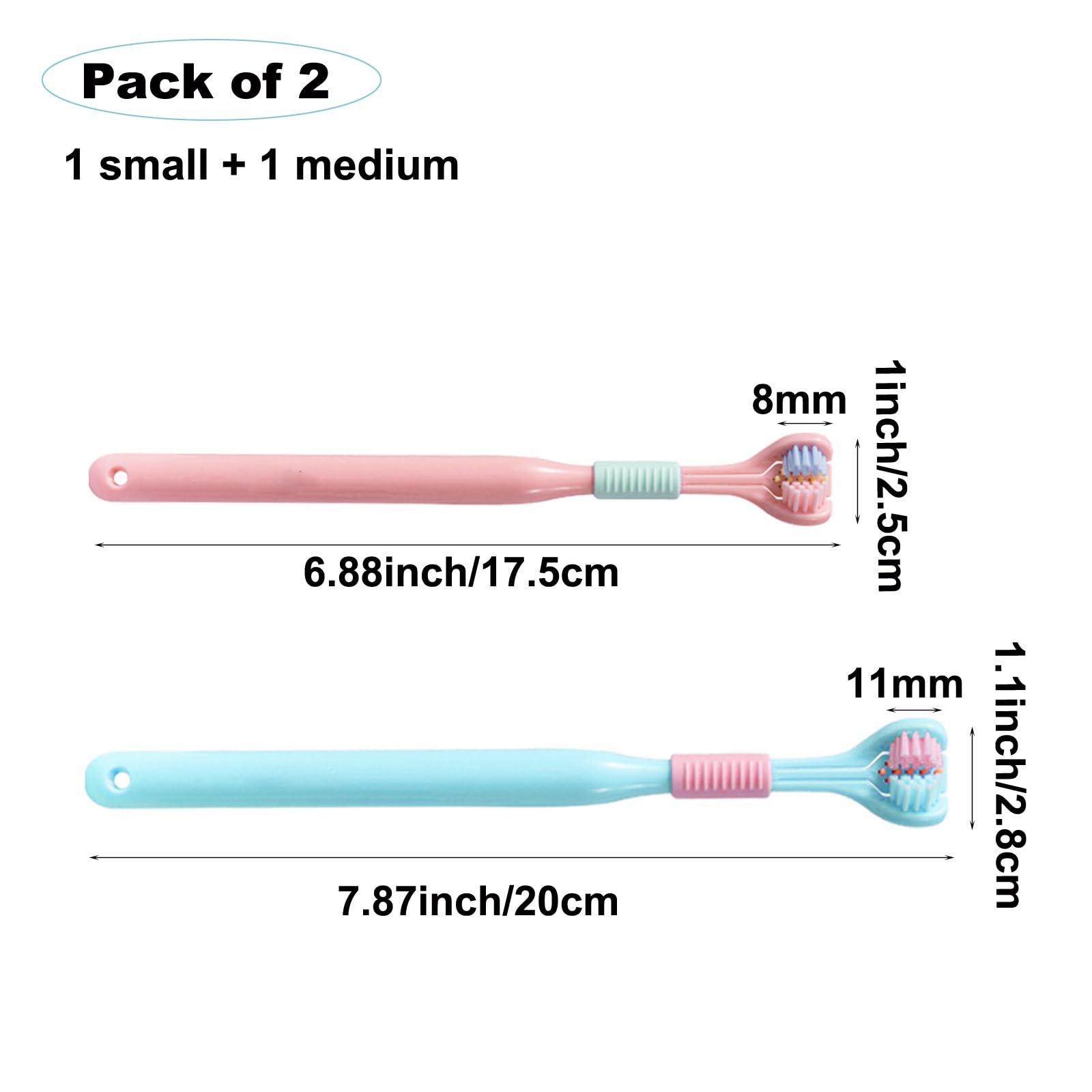 KnocKconK Three Sided Dog Toothbrush Kit, 2 Size Dog Toothbrush for Adult Puppy with Small Soft Head, Pet Teeth Deep Clean Dense Brush, Safe and Effective Oral Care, Small Dog Tooth Cleaning