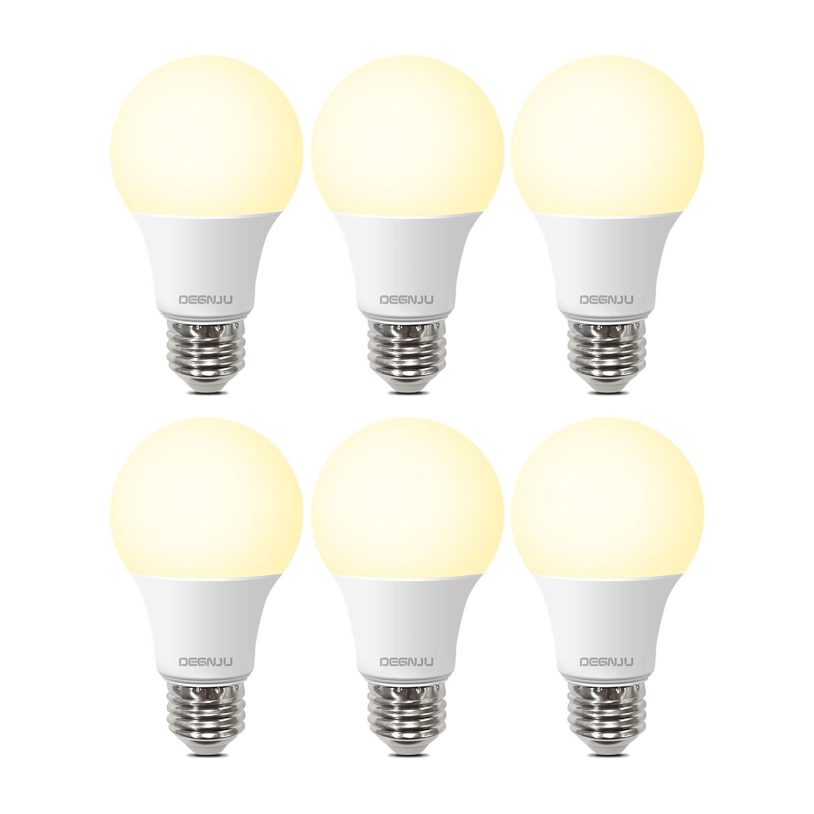 DEGNJU LED Light Bulbs 60W Equivalent, A19 Light Bulb Soft White 2700K 800LM 8.5 Watt, Non-Dimmable Standard Light Bulbs E26 Medium Base, 6 Pack