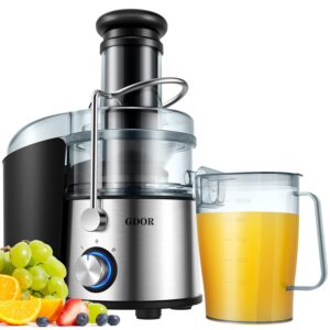 gdor powerful 1200w juicer with titanium enhanced cut disc, larger 3” feed chute juicer machines for whole fruits and vegetables, centrifugal juicer with 40 oz. juice jug, bpa-free, easy to clean, 3.0