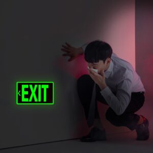 EXIT Sign - Glow In The Dark Photoluminescent EXIT Sign- 12"x7" Red With Adhesive Backing and Removable Directional Arrows Waterproof, Fade Resistant,4-Pack Exit Signs for Business