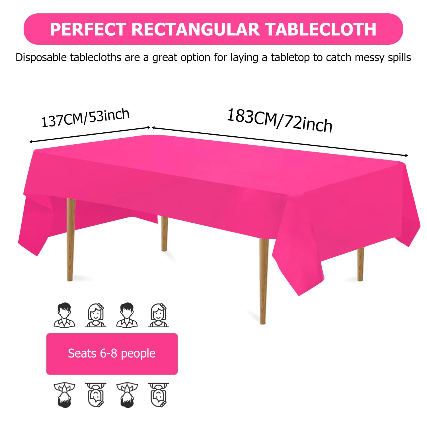 NIWIN 2 Pack Hot Pink Tablecloth Plastic Party Table Cloth Rectangle Disposable Table Cover for Various Parties Birthday Decoration, 72" x 53"