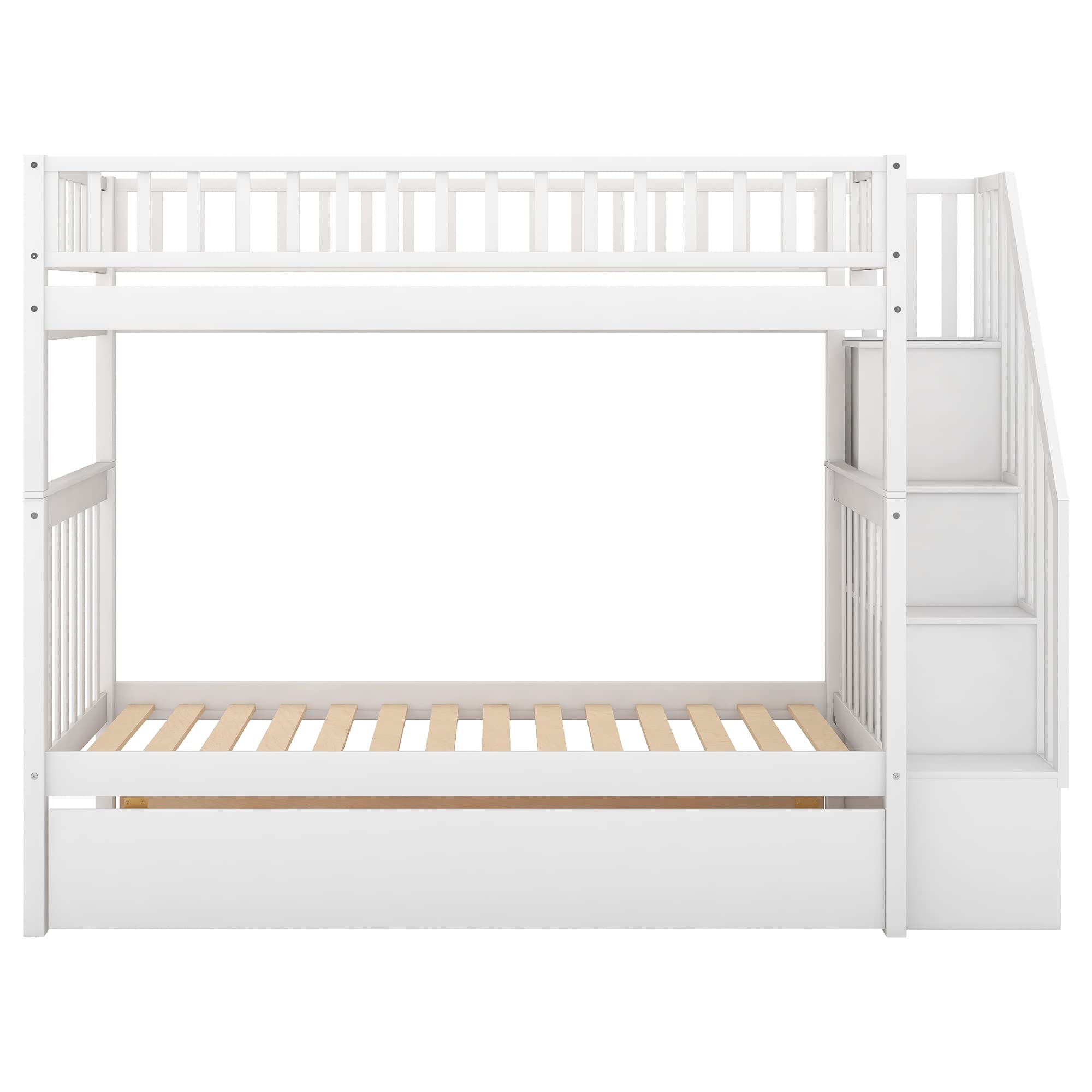 Harper & Bright Designs Bunk Beds Twin Over Twin Size, Solid Wood Bunk Beds with Trundle and Stairs for Kids,Teens,Adults (White, Bunk Bed with Trundle)