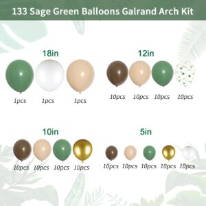 Sage Green Baby Shower Decorations, 4pcs Baby Boxes with Letters & 133pcs Sage Green Brown Balloon Arch Kit & 6pcs Palm Leaves for Boy Girl BOHO Neutral Safari Gender Reveal Birthday Supplies