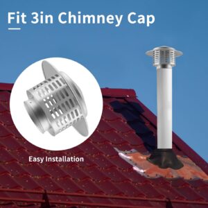 Singvon 3 Inch Round Chimney Cap, 304 Stainless Steel Chimney Cover with Screen, Stove Pipe Chimney Cap, Silver