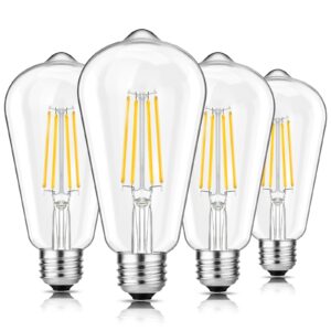 svater 4-pack vintage led edison bulbs 60w equivalent, 6w st58 2700k warm white antique led filament bulbs, e26 medium base, clear glass style for home and commercial, dimmable