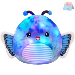 houwsbaby 12” blue light up butterfly plush pillow with led blue butterfly stuffed animal plush toy plushie toy squishy pillow birthday christmas valentine presents for kids boys girls