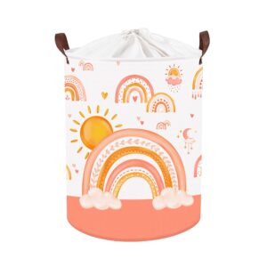 clastyle boho rainbow collapsible laundry basket with handle baby girls clothes hamper for nursery kid room sun moon cloud beach towel toy storage basket with lid