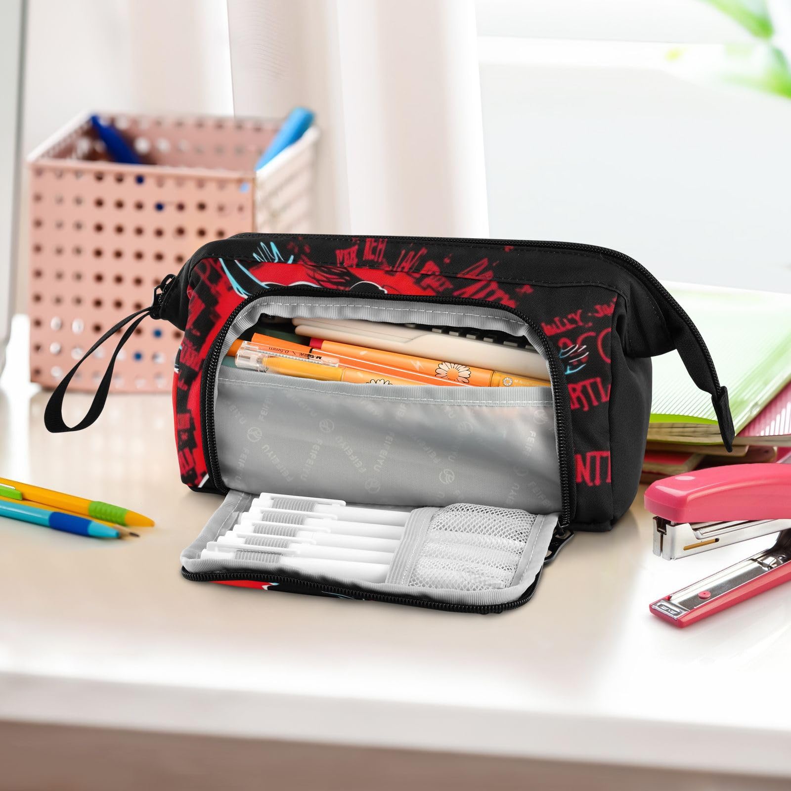 Generic Basketball Players Red Large Pencil Case Pouch Pen Case for Girls Boys Adults Big Capacity Portable Pen Case Bag with Zipper Pencil Cases Pouches for Study Middle School Office College Desk