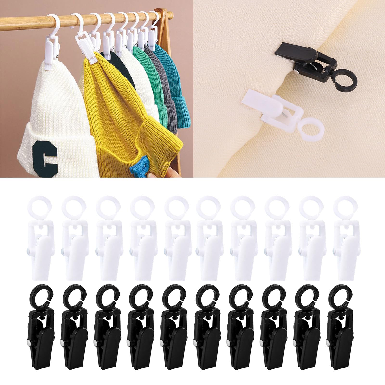 10 Pieces Hanging Laundry Hooks Clip Plastic Swivel Hanging Towel Clips Strong Clips with Hanger Hook for Curtain Hanging Towel Clips Curtain Hangers