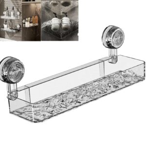 androf acrylic transparent shower storage, raidley no drill clear wall caddy large capacity, drainage, raidley easymount bathroom storage shelf (rectangle-silver)