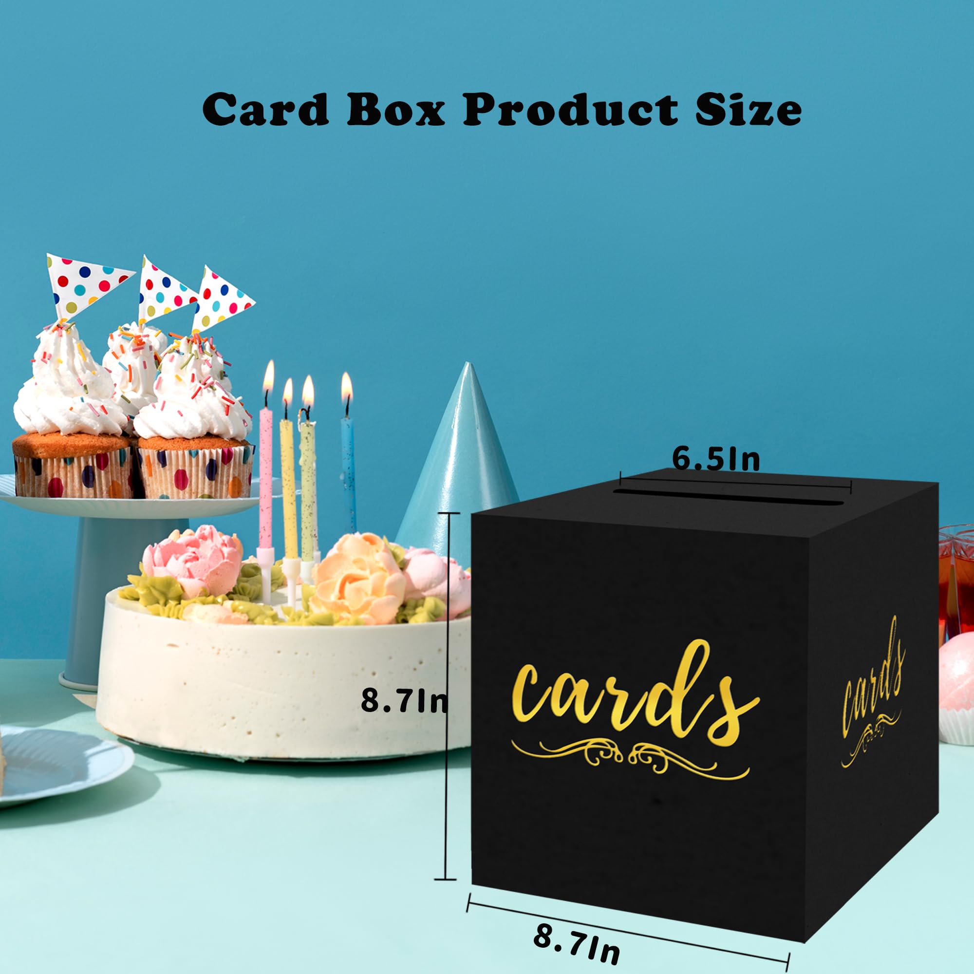 sunepany Black Card Box Cardboard Card Box for Wedding Funeral Birthday Bridal & Baby Shower, Envelope Box for Party Gold Card Box with Slot Card Boxes for Parties Graduation Card Box