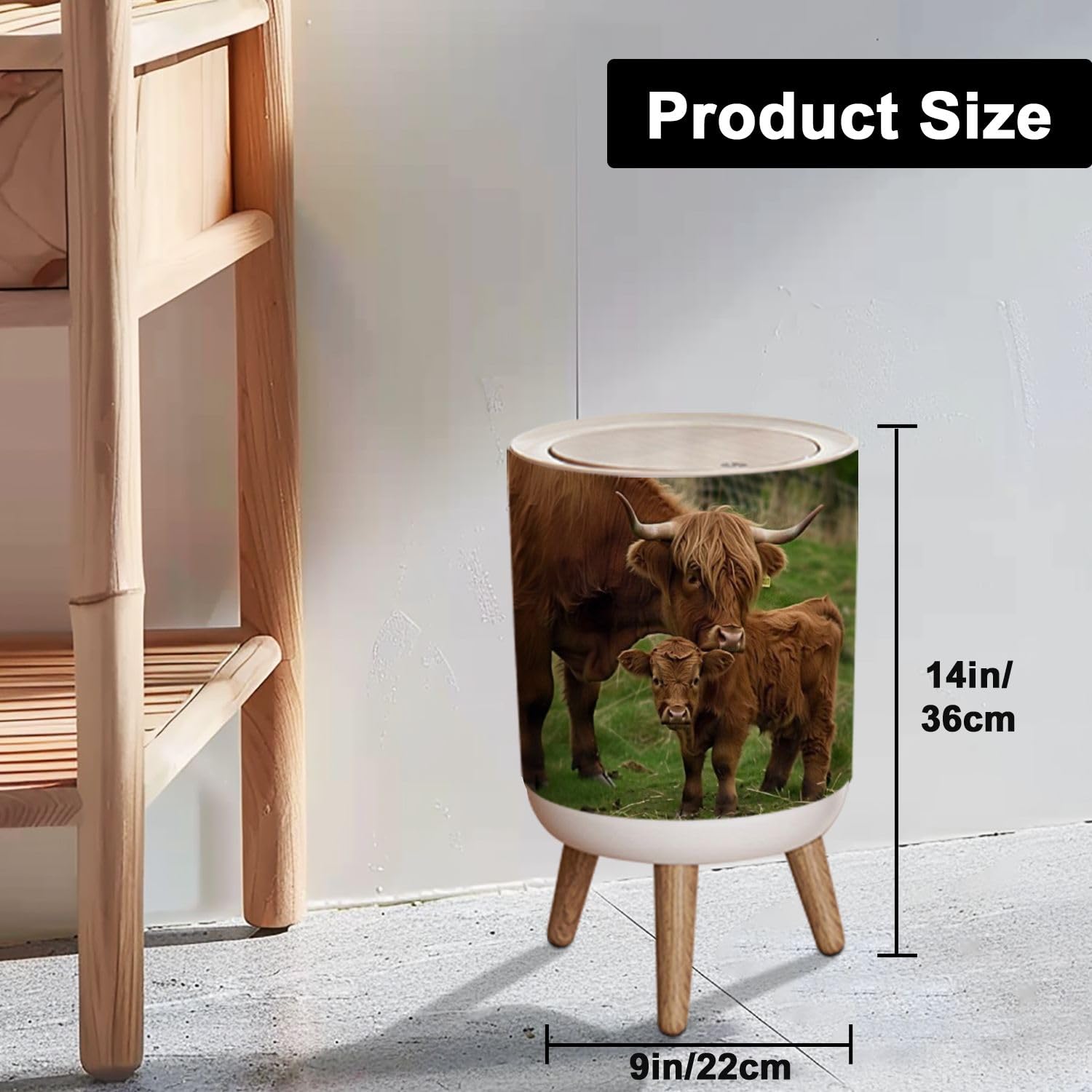 LGCZNWDFHTZ Small Trash Can with Lid for Bathroom Kitchen Office Baby Highland Cattle her mom Garbage Bin Waste Basket Decorative 1.8 gallons, 14x9inch