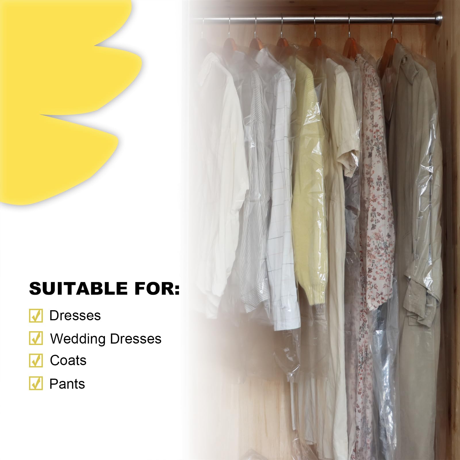 RINTATI Clear Plastic Garment Bags for Hanging Clothes,30 Pack 59inch Dry Cleaning Clothing Storage Cover Bags for Closet Storage, Home and Dry Cleaner.