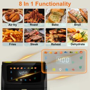 Vaparinckl Air Fryer, 8.5Qt Large Family Size, 8-in-1 Function Digital Touch Screen, Easy Viewing Windows, 1750W Fast Air Frying up to 400℉, Auto Shut Off, Nonstick and Dishwasher-Safe Basket