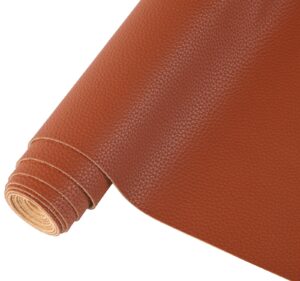 cdy lychee texture pu fabric leather,solid color faux leather sheets 13.8"x53" soft faux leather roll perfect for crafts handbags wallets jewelry earrings bows making (brown)