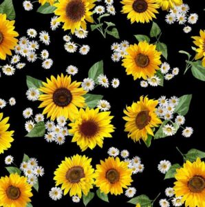 advice from a sunflower by timeless treasures sunflower and daisy bouquets on black cotton fabric by the yard, cd2924-black