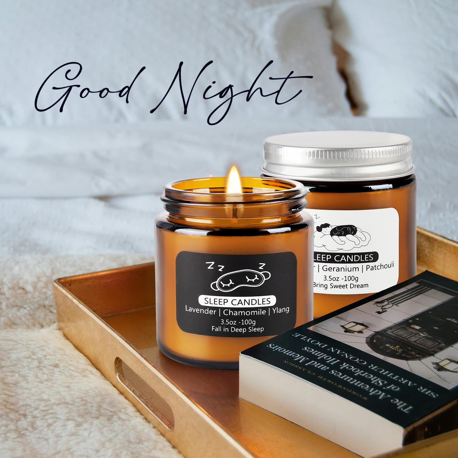 2 Pack Sleep Scented Candles, Sweet Dream with Lavender, Geranium and Patchouli, and Deep Sleep with Lavender, Chamomile and ylang-ylang Scented Candle, Long Burn Time, Perfect Home Gifts