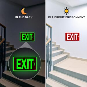 EXIT Sign - Glow In The Dark Photoluminescent EXIT Sign- 12"x7" Red With Adhesive Backing and Removable Directional Arrows Waterproof, Fade Resistant,4-Pack Exit Signs for Business