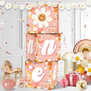 tewess one groovy babe birthday party decorations balloon boxes, 3pcs boho groovy 1st theme birthday balloon boxes for girl hippie daisy flower rainbow first birthday party supplies