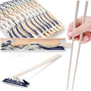 40 pairs disposable chopsticks with japan hokusai designed origami paper rest, individually wrapped chopsticks for asian japanese dishes, sushi ramen (great wave)