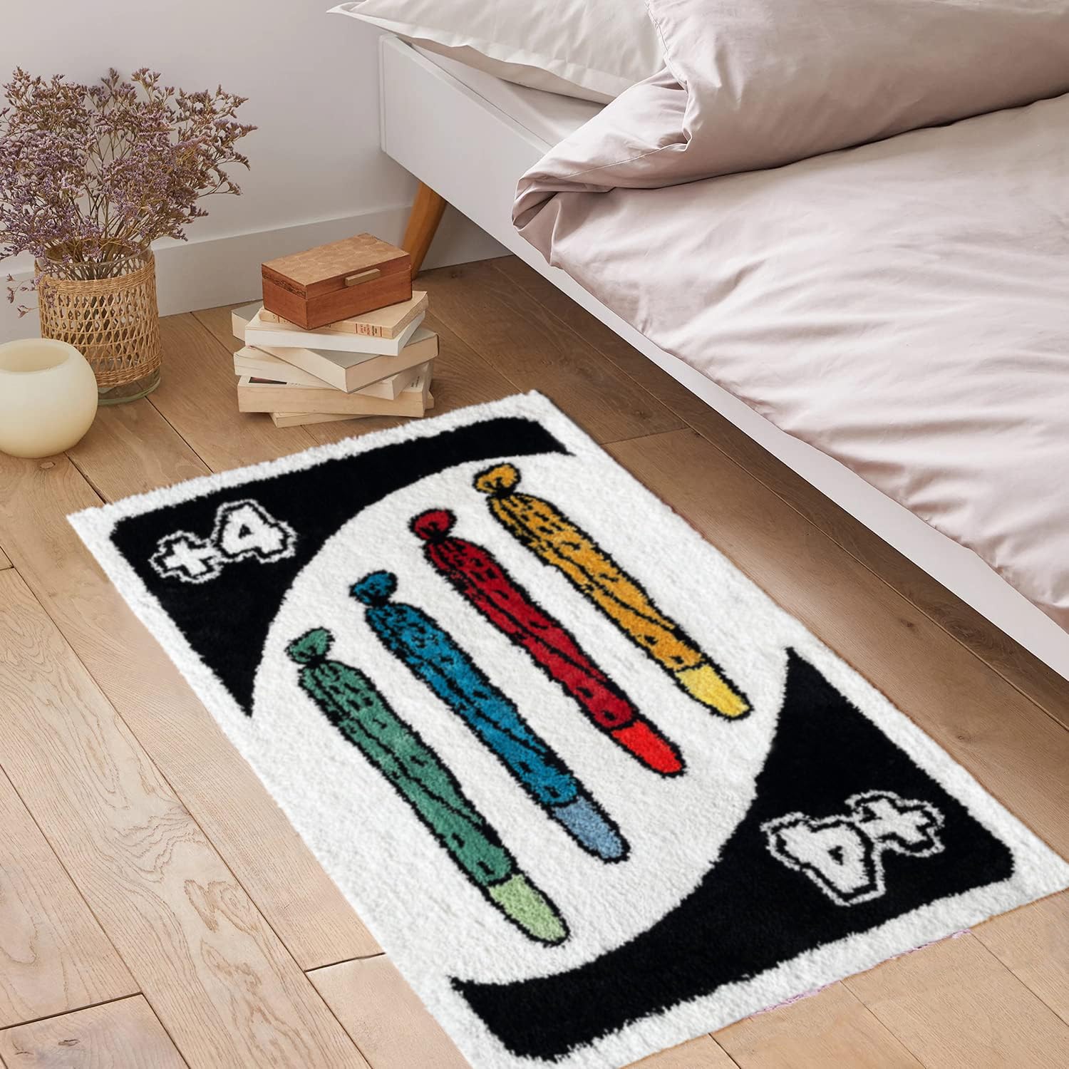 Cool Rug for Bedroom, 2x3 Funky Aesthetic Retro Non Slip Washable Fluffy Absorbent Bathroom Rug,Cute Modern Abstract Bedside Area Rug Soft Funny Tufted Small Throw Rugs for Entryway Indoor