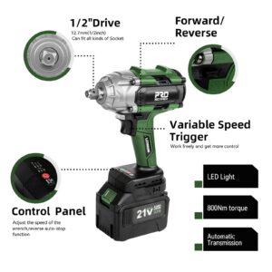 Prostormer Cordless Impact Wrench 580Ft-lbs(800N.m), 1/2" Brushless High Torque Impact Gun Kit with 4.5Ah Rechargable Battery, Charger & 8 Sockets for Home Car Tire Nuts