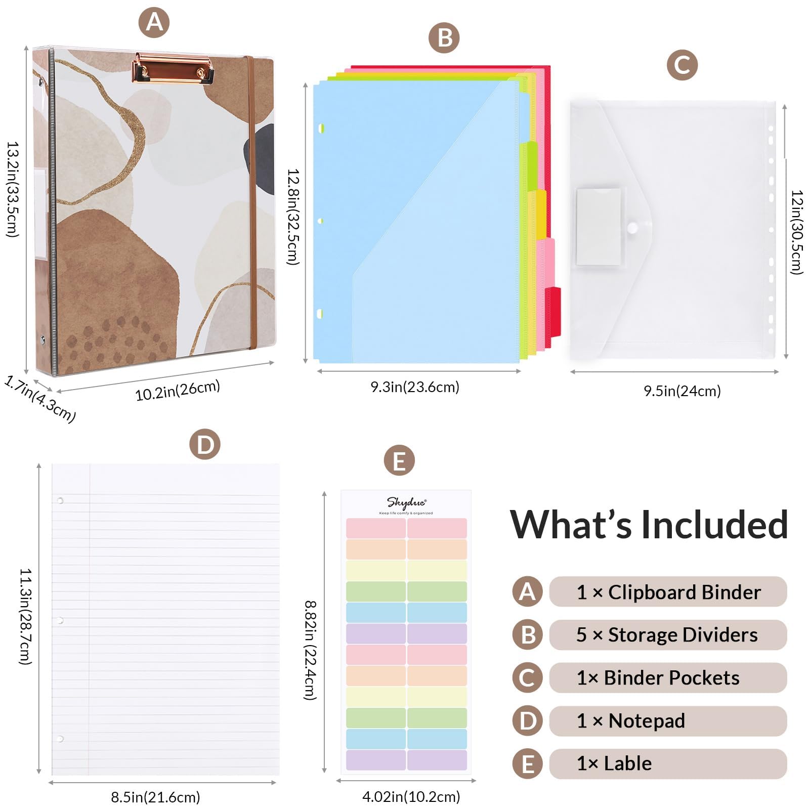 SKYDUE Clipboard Binder with Refill Papers, Clipboard Folder Includes 5 Dividers with 10 Pockets, Labels, Loose Leaf Paper, 3 Ring Binder 1 Inch for School Office (Fit Letter Sized Paper)