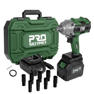 prostormer cordless impact wrench 580ft-lbs(800n.m), 1/2" brushless high torque impact gun kit with 4.5ah rechargable battery, charger & 8 sockets for home car tire nuts