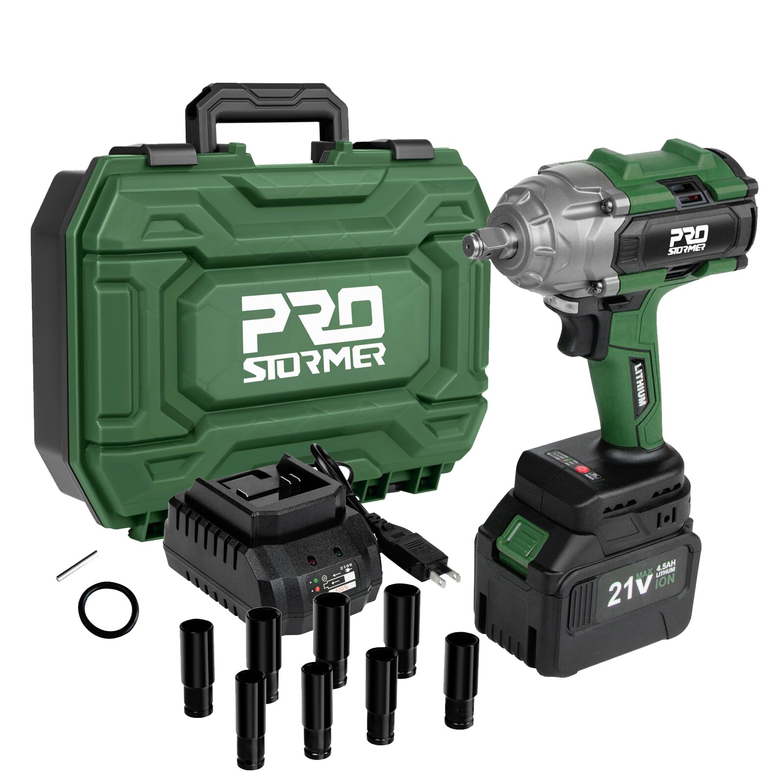 Prostormer Cordless Impact Wrench 580Ft-lbs(800N.m), 1/2" Brushless High Torque Impact Gun Kit with 4.5Ah Rechargable Battery, Charger & 8 Sockets for Home Car Tire Nuts