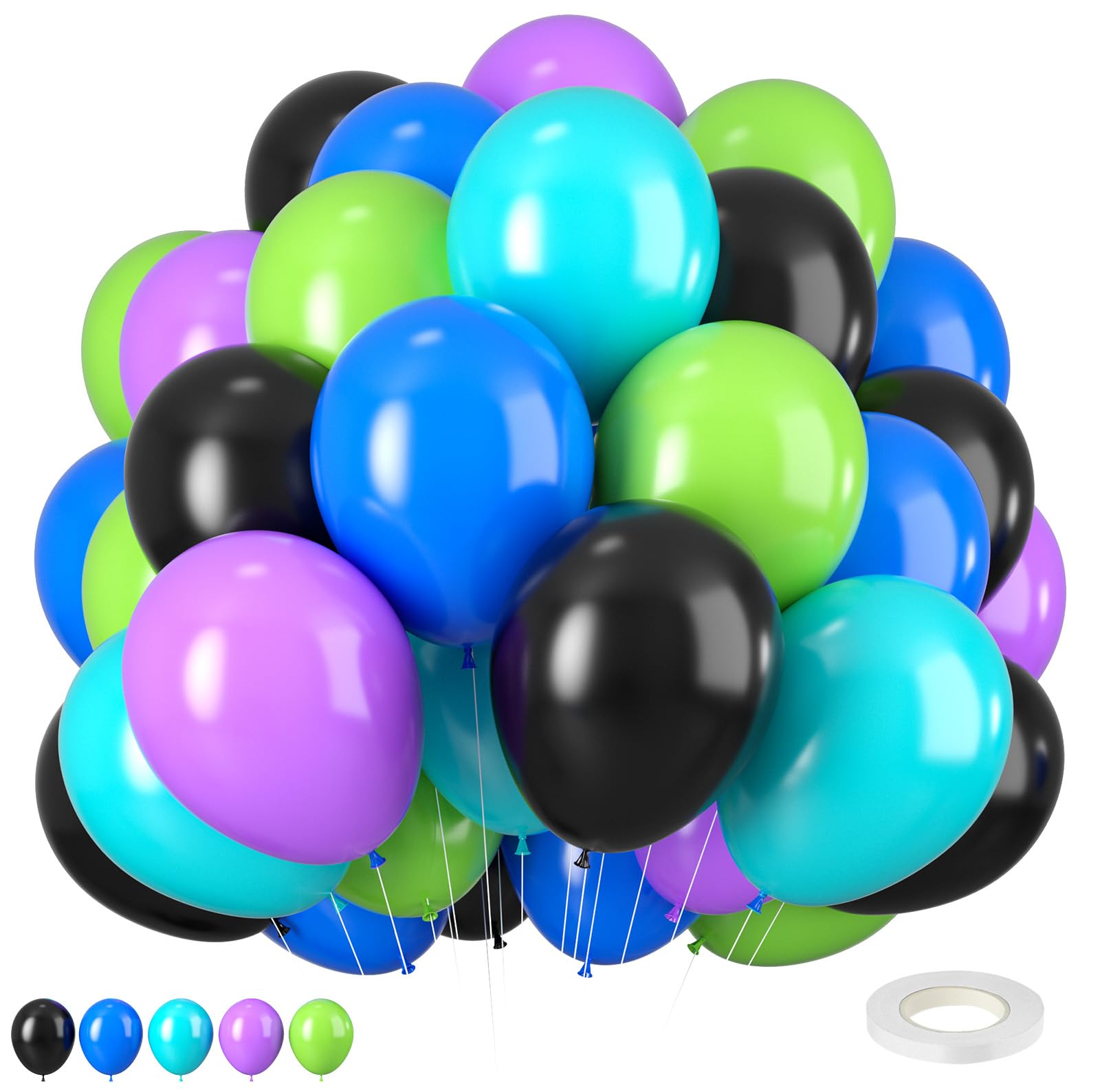 Green Purple Teal Balloons, 12 inch Green Purple Teal Blue Black Balloons for Boys Girls Monsters Theme Birthday Party Baby Shower Wedding Bridal Shower Decorations