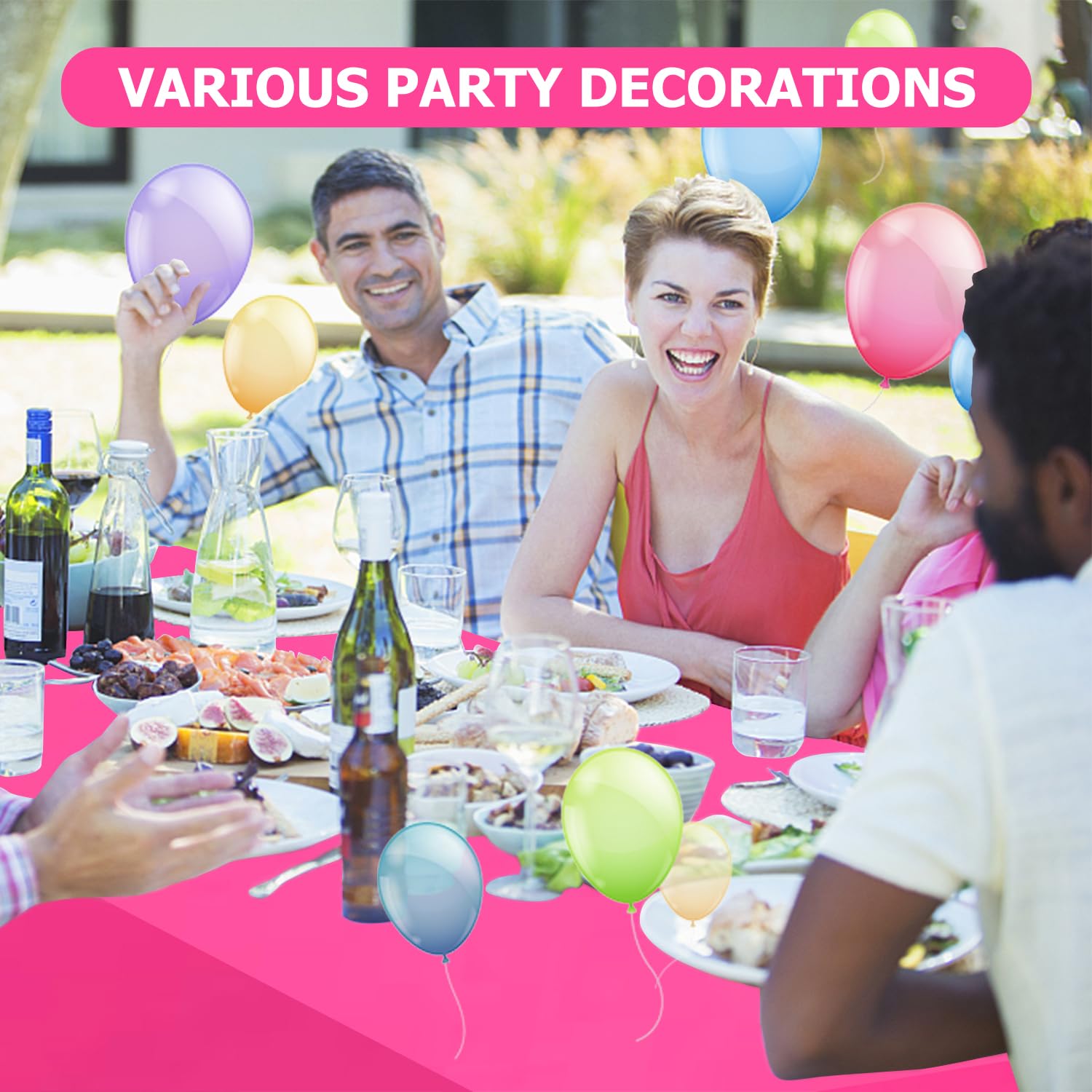 NIWIN 2 Pack Hot Pink Tablecloth Plastic Party Table Cloth Rectangle Disposable Table Cover for Various Parties Birthday Decoration, 72" x 53"