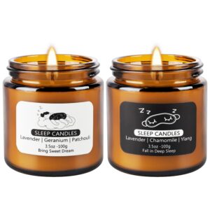 2 pack sleep scented candles, sweet dream with lavender, geranium and patchouli, and deep sleep with lavender, chamomile and ylang-ylang scented candle, long burn time, perfect home gifts